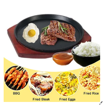 ROUND SIZZLING- 20CM Sizzling Plate With Wood Base Cast Iron Sisig ...