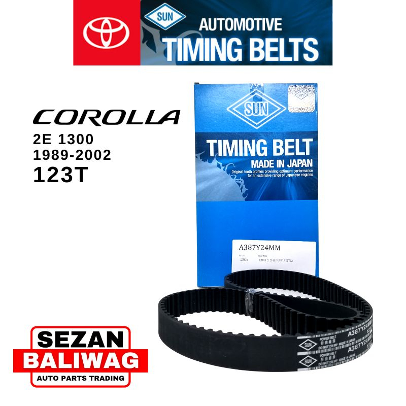 SUN TIMING BELT COROLLA 2E 1300 1989-2002 123 TEETH A387Y24MM | Shopee ...