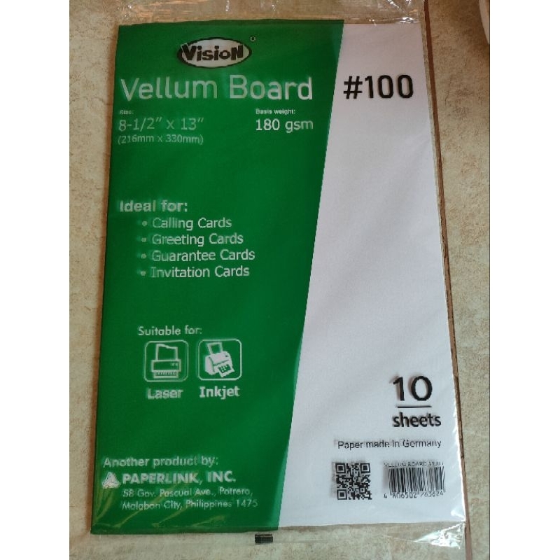 Vision Vellum Board 180gsm white by 10 sheets | Shopee Philippines