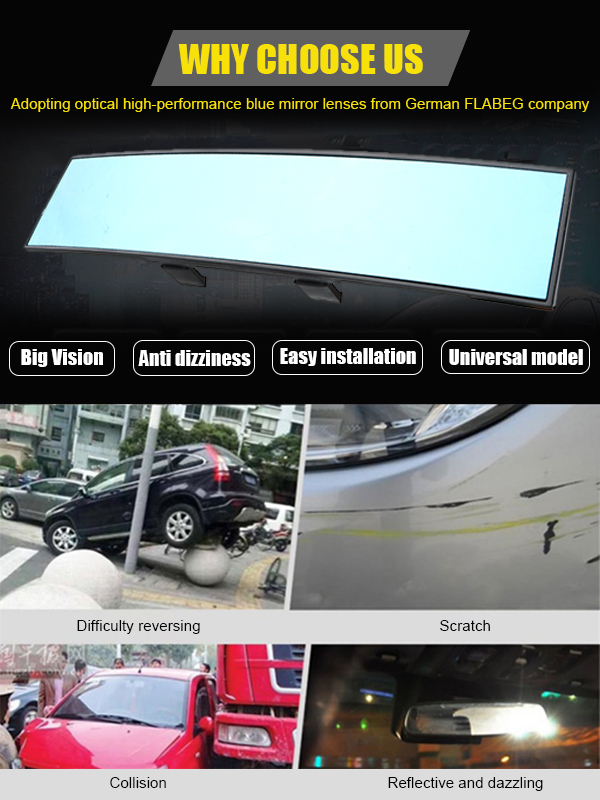 Car curved Rear View Mirror Angle Panoramic 300mm Large Vision blue ...