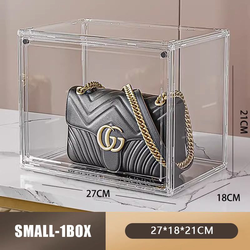 UUOO Stackable Acrylic Bag Organizer Case & Display Box Side Drop ...