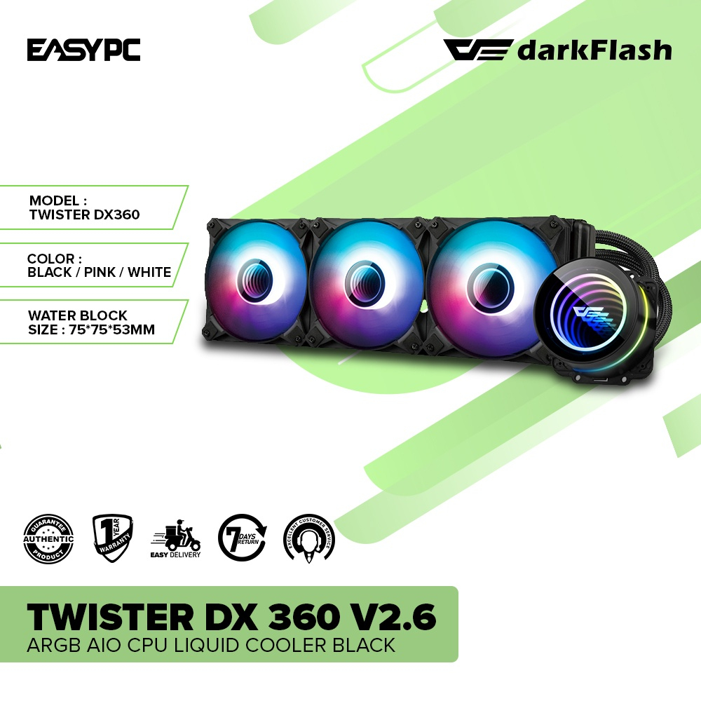 EasyPC| DarkFlash Twister DX 360 V2.6 ARGB AIO cpu liquid cooler| Black and White | Shopee ...