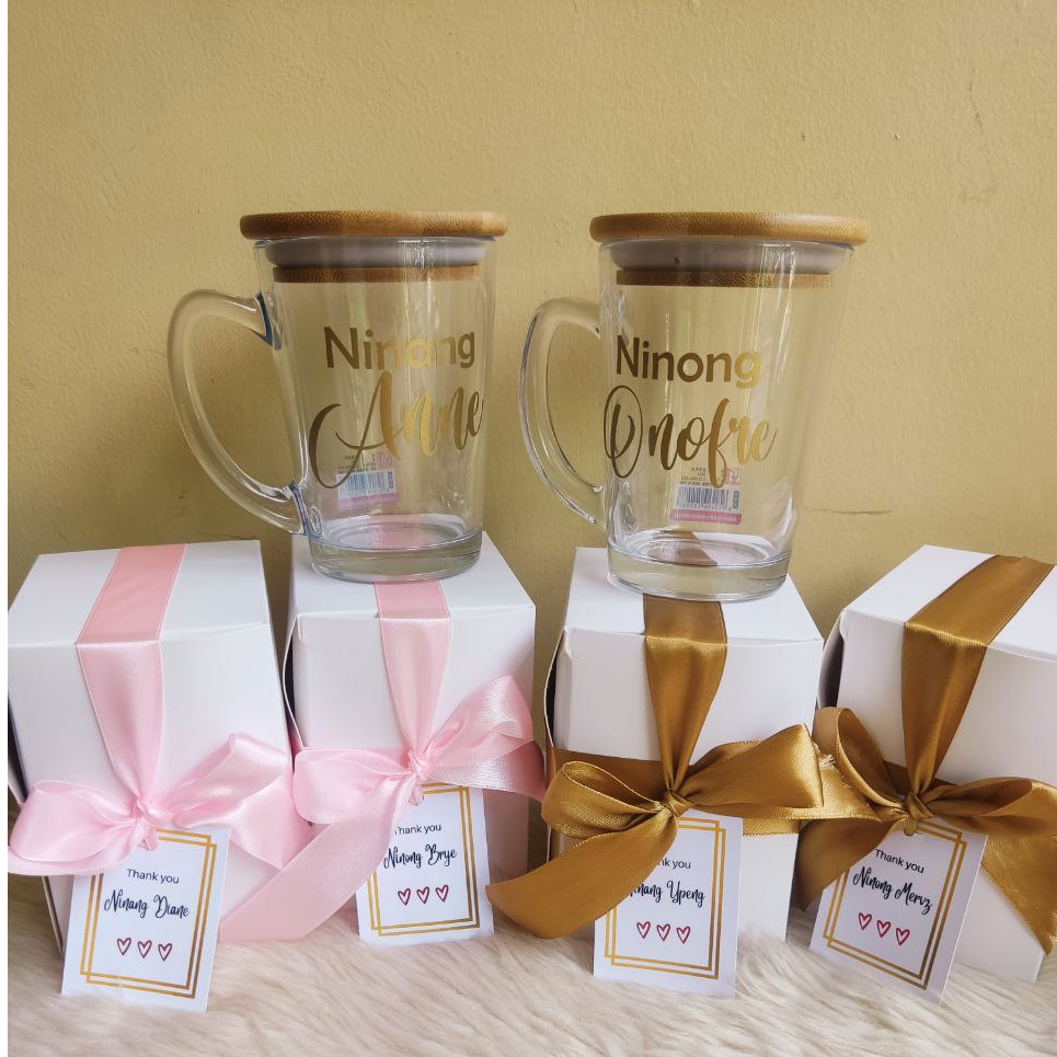 Clear Mug with Lid in Gift Box White_Ribbon,Tag, Shredded Paper, Box ...