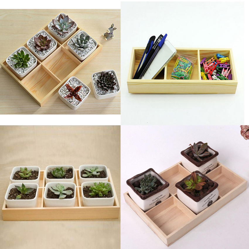 Multi Grid Storage Wooden Box for Flower pot Wood Tray Divided Drawer ...