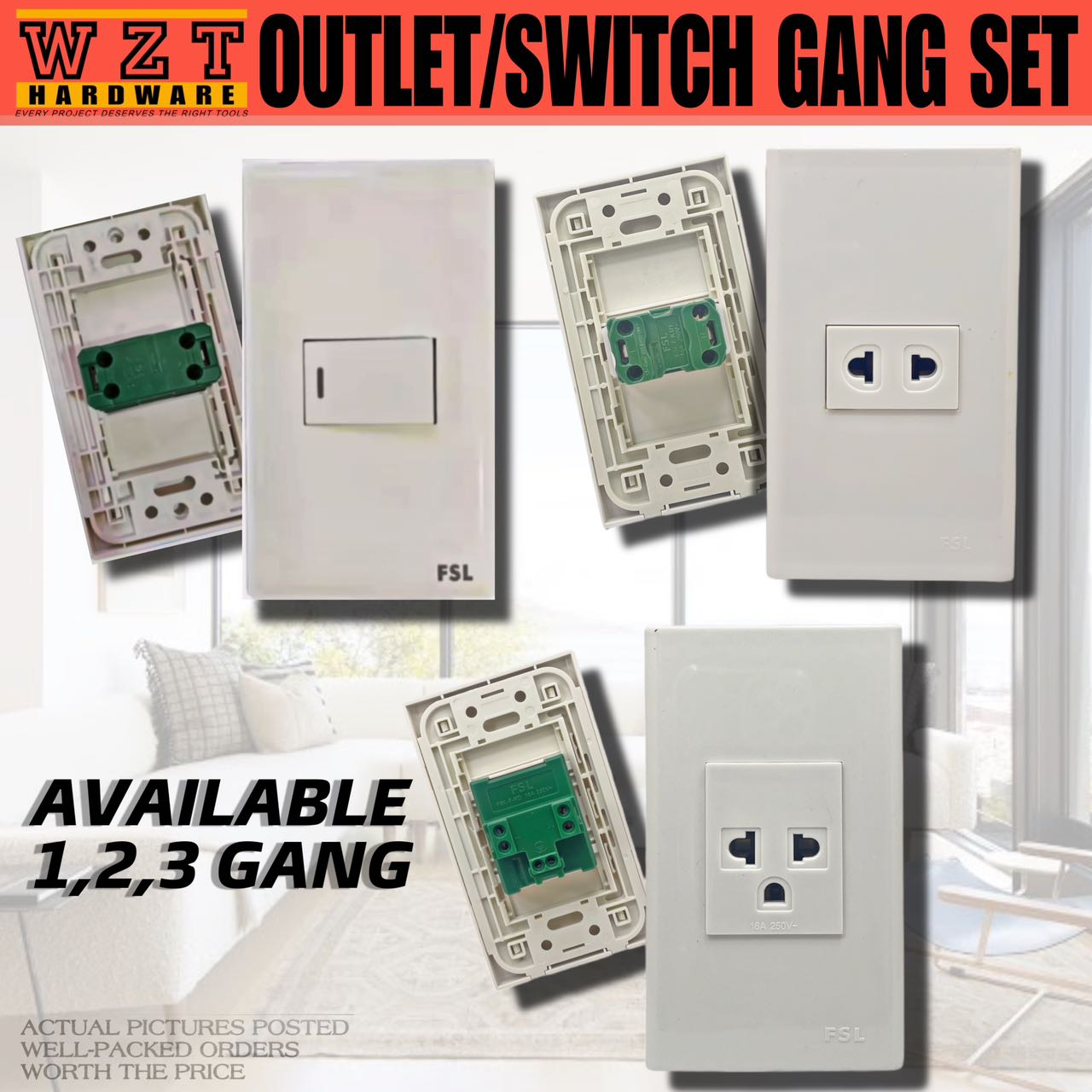 FSL Universal Wide Series Outlet / Switch Gang Set 1 , 2 , 3 Gang ...