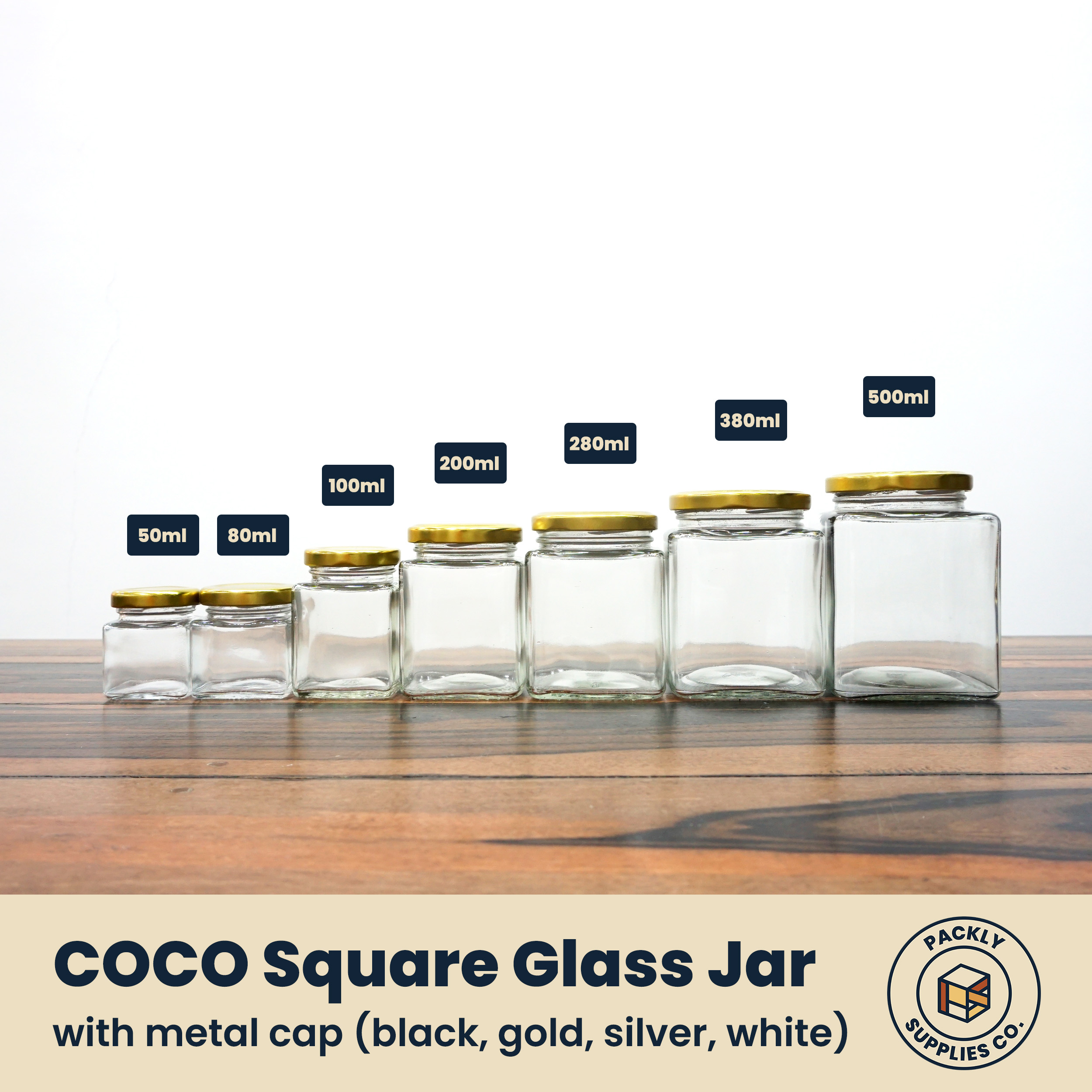 (1PC) COCO Square Glass Jar with Cap 50ml 80ml 100ml 200ml 280ml 380ml ...
