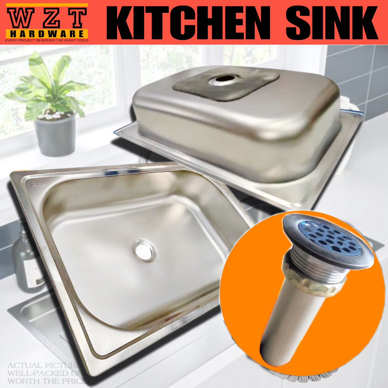 KKK Sus-304 Stainless Steel Kitchen Sink Single Bowl / With Stainless ...
