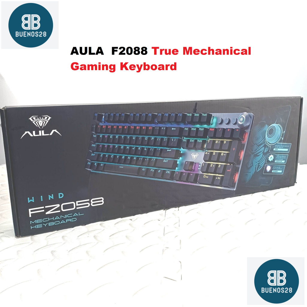 AULA F2088 True Mechanical Gaming Keyboard Wrist Rest Multimedia Knob ...