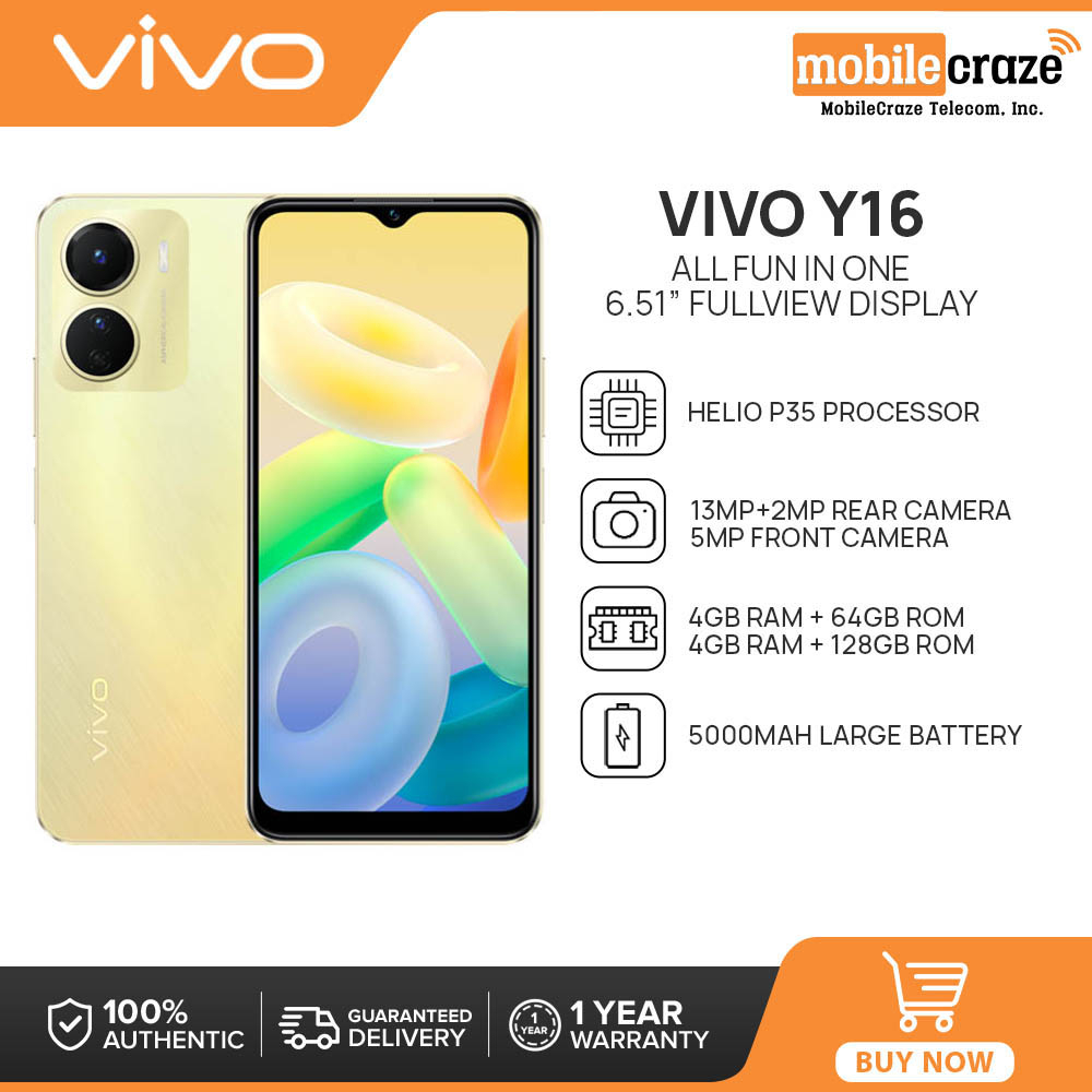 Vivo Y16 Smartphone | 4GB RAM+64GB/128GB ROM | Helio P35 | 5000mAh ...