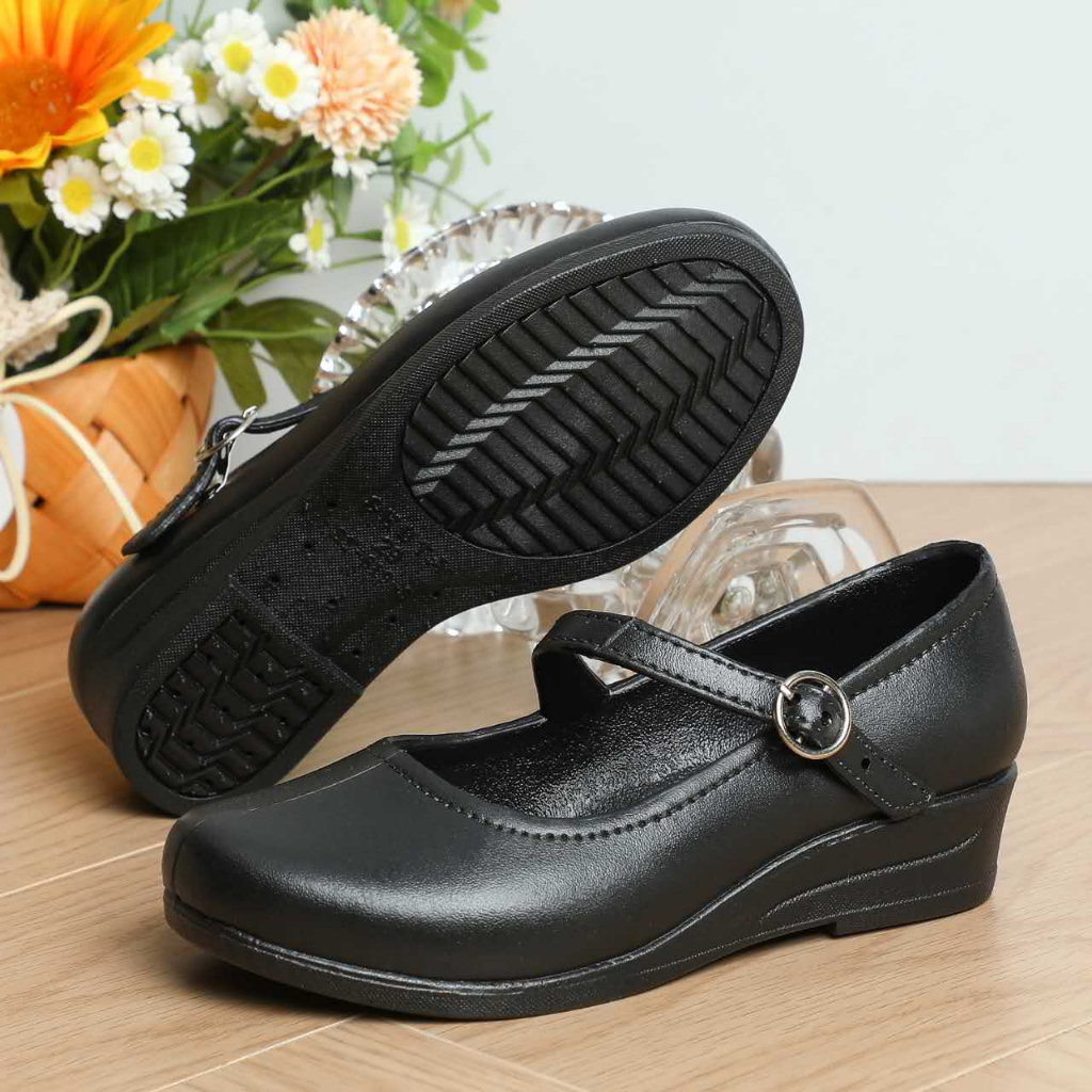 shuta new fashion round head kids girls high heels school black loafer ...