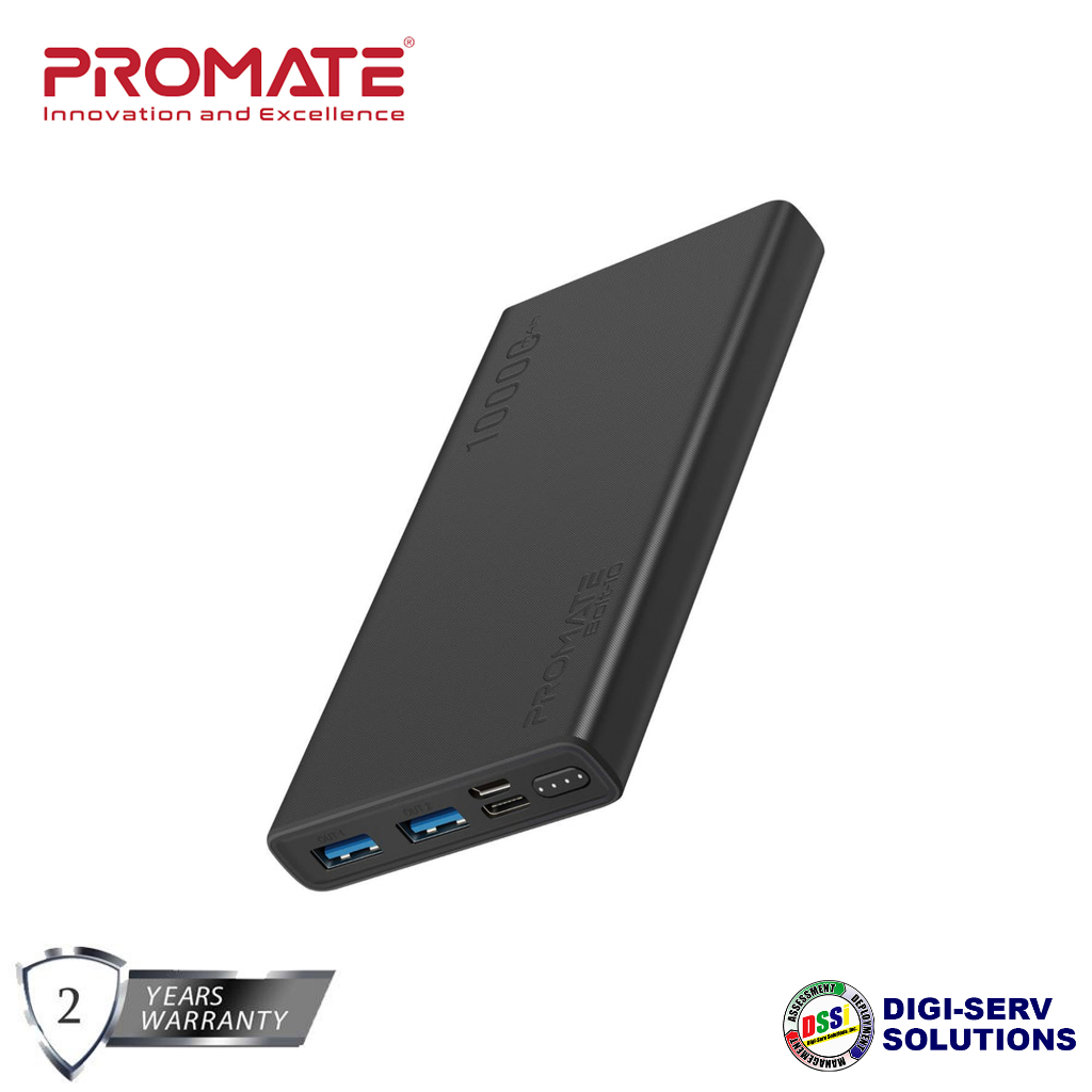 Promate BOLT-10 (Black) Compact Smart Charging Power Bank with Dual USB ...