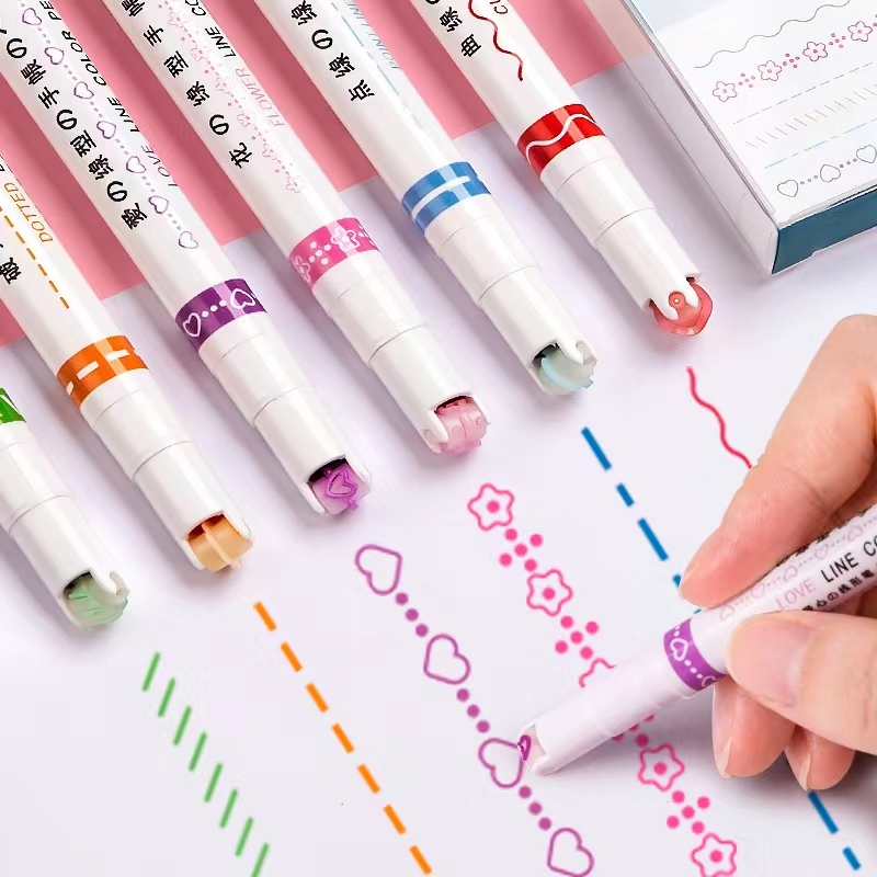 6 Colors Curve Multi-Shaped Outline Pen Fluorescent Pen Hand Account ...