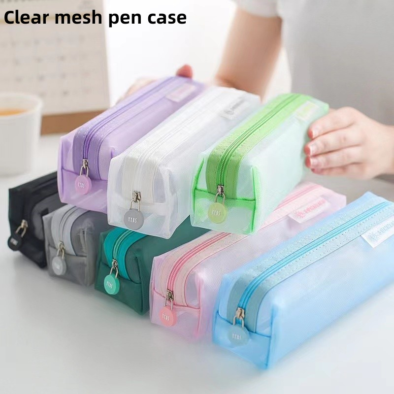 Transparent Mesh pen bag Three-dimensional pen case stationery pencil ...