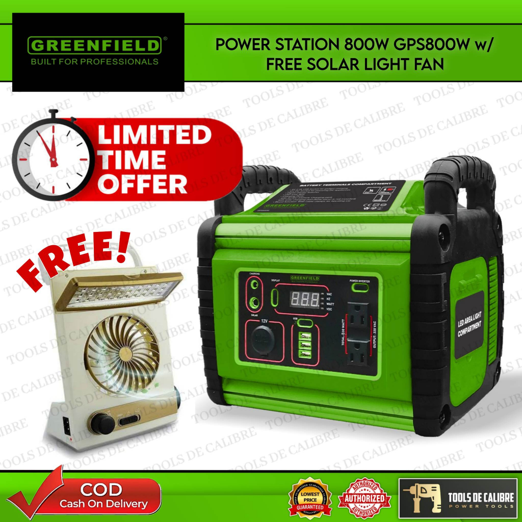 GREENFIELD 800W Power Station GPS800W with FREE SOLAR LIGHT FAN ...