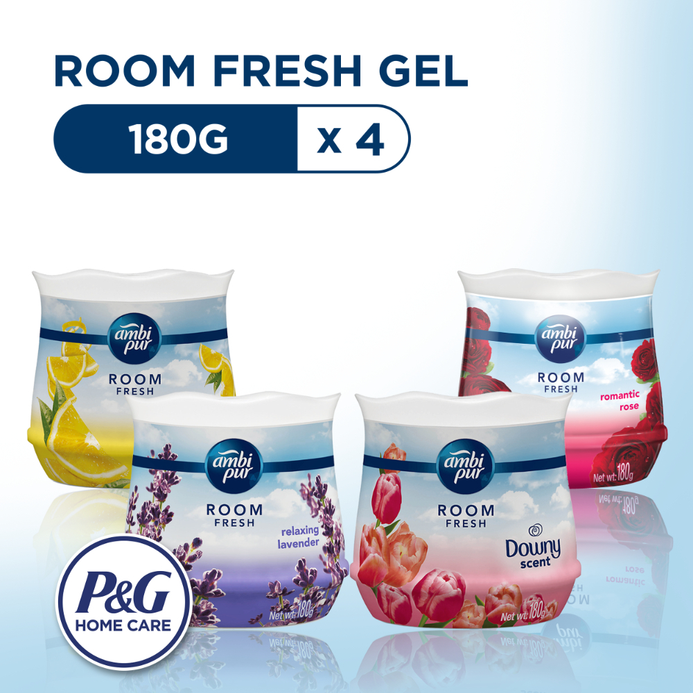 Ambi Pur Air Freshener Lavender Downy Refreshing Lemon Romantic Rose 180g Room Fresh Gel x 4 ...
