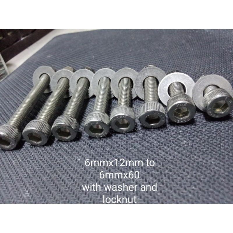 stainless Allen bolt with washer and locknut 6mmx12 to 6x60mm | Shopee ...