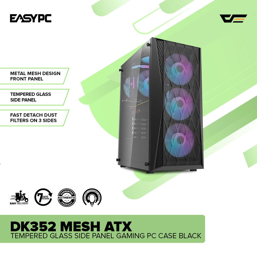 EasyPC| DarkFlash DK352 Mesh/Plus ATX Tempered Glass Side Panel Gaming ...