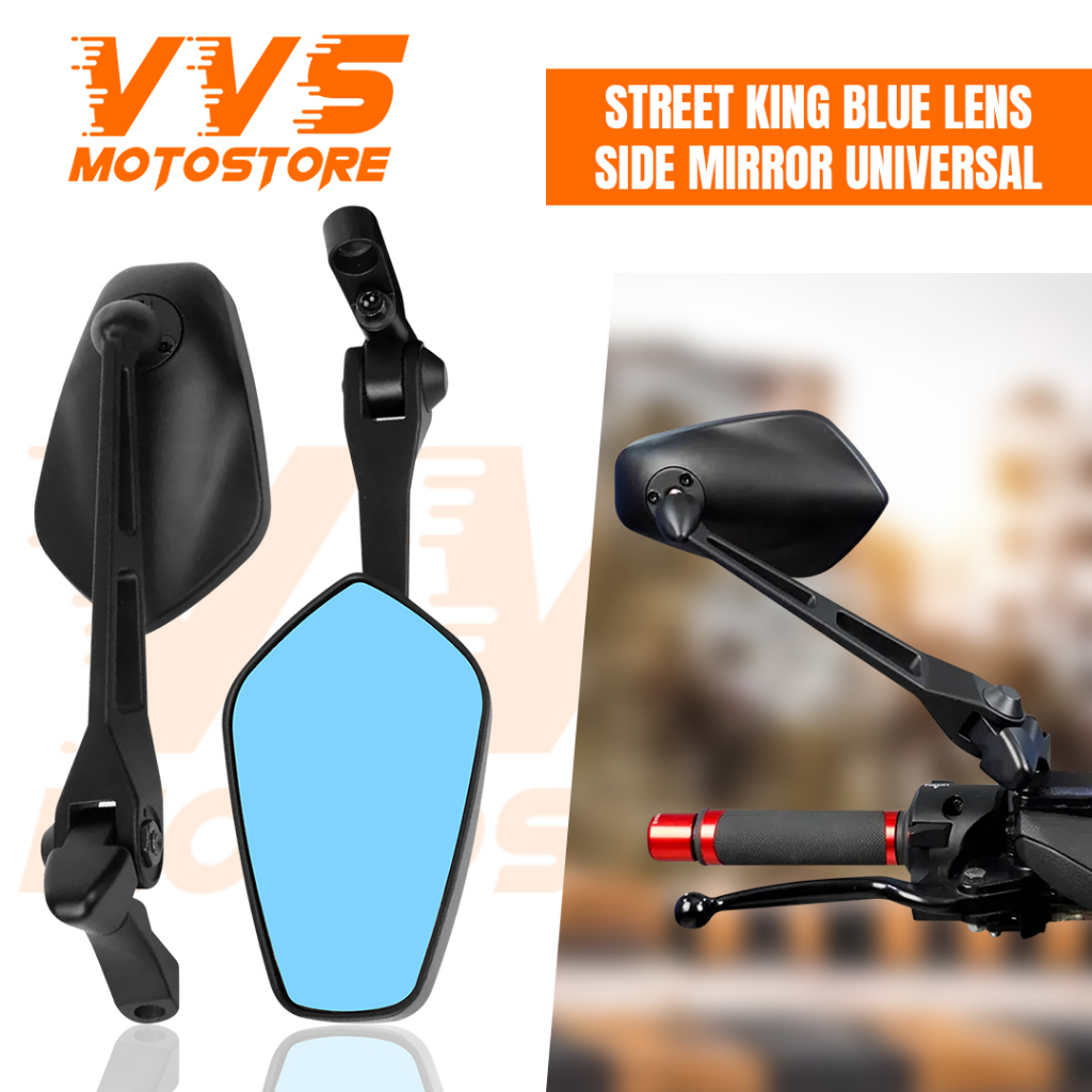 Street King Side Mirror V2 Blue Lens 360 Degree Rotational Long Stem ...