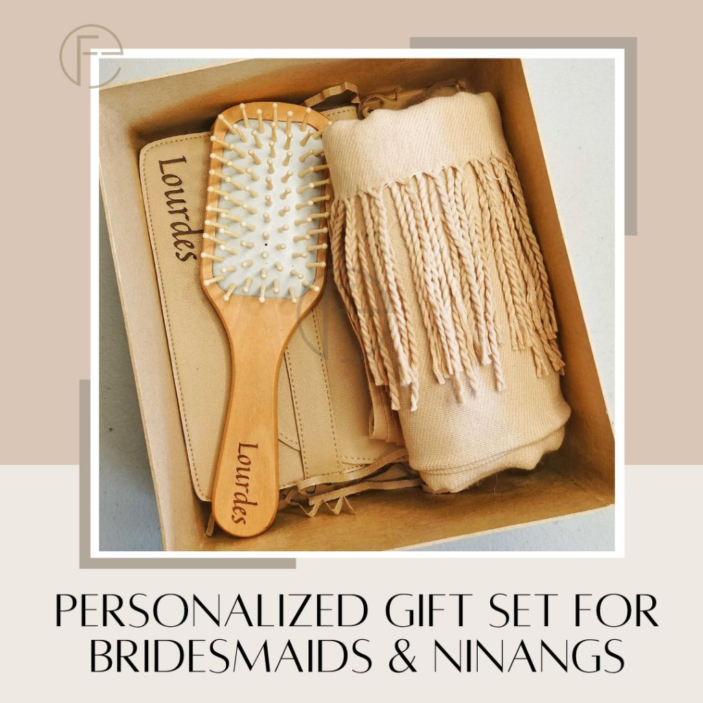 Personalized gift set hair brush mirror shawl pouch for wedding ...