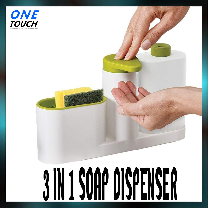 3in1 Sink Tidy Set Kitchen Built in Soap Dispenser Storage Organizer ...