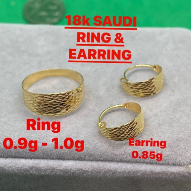 COD PAWNABLE 18k SAUDI GOLD SET RING & EARRING | Shopee Philippines
