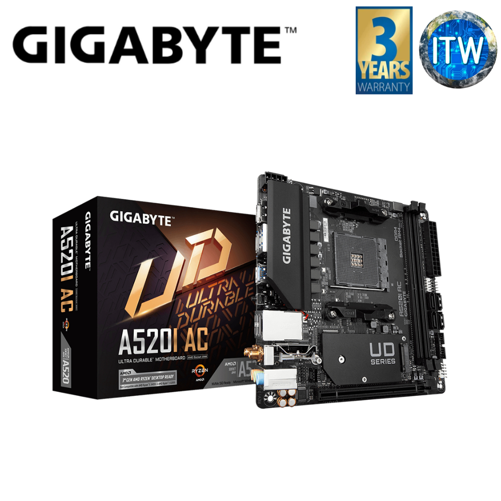 Gigabyte A520I AC Mini-ITX AM4 DDR4 Ultra Durable Motherboard | itw ...