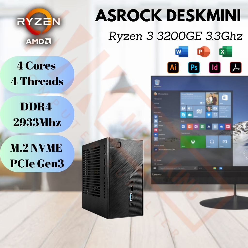 AMD Ryzen PC Asrock Deskmini X300 Cpu 3200GE 4350G 4650G | DDR4 | NVME ...