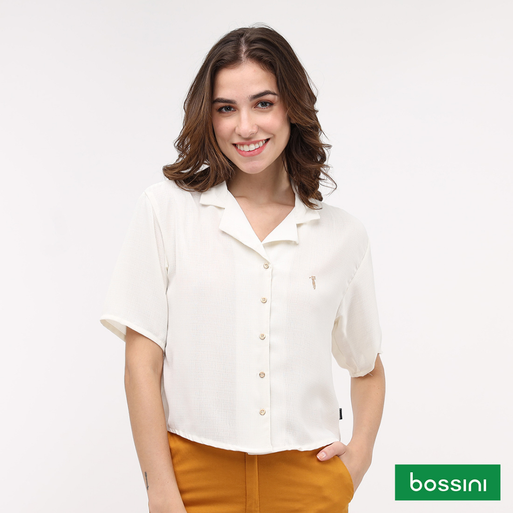Bossini Ladies Woven Plain Cotton Linen Short Sleeve Blouse OST04-0114 ...