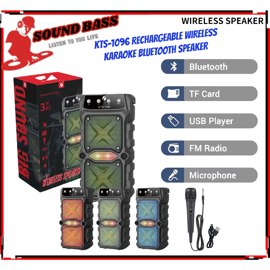 KTS-1096 Portable Bass Dual Karaoke Wireless Bluetooth Speaker With Mic ...