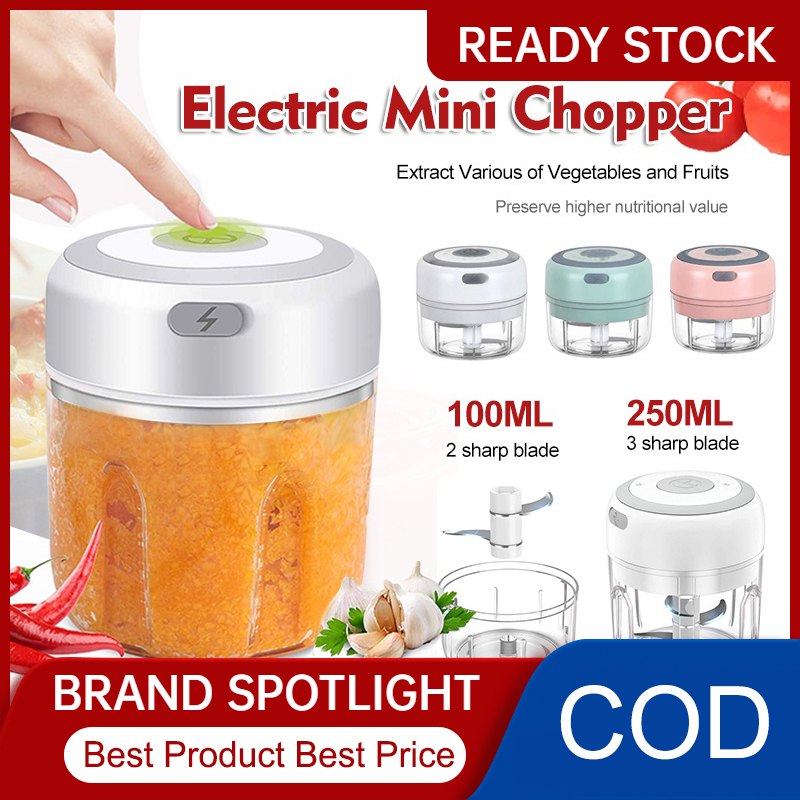 250ML Mini Portable Electric Garlic Chopper Food Processor Garlic Grinder Masher Onion Chopper ...