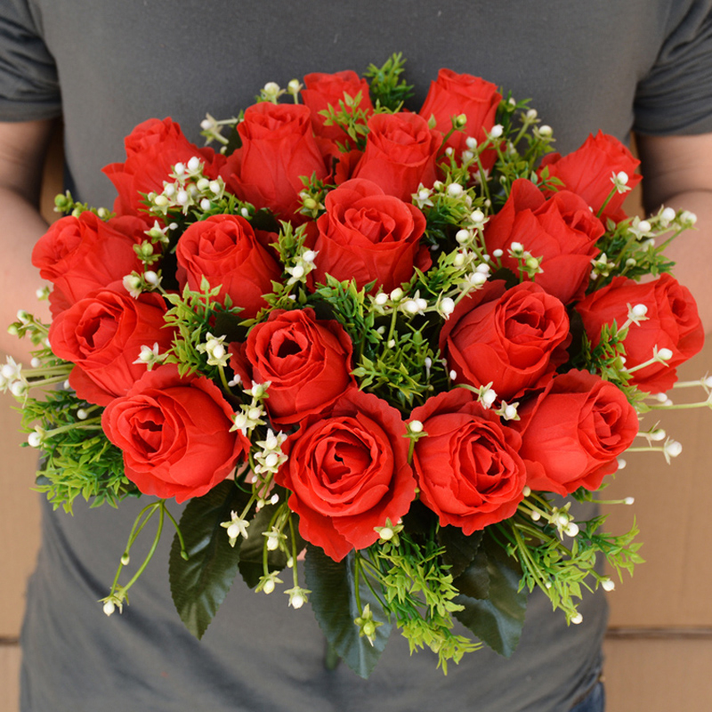 12PCS Romantic Rose Artificial Silk Large Rose Flower 12pcs Artificial ...