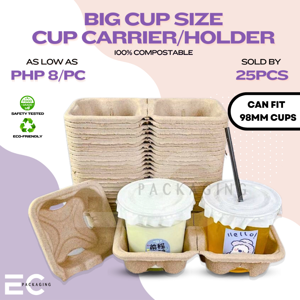 [EC] Big Size 2 Cup Holder Tray Cup Holder Take Out Tray Cup Carrier ...