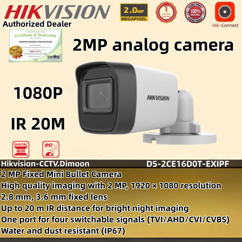 Hikvision 2MP HD IR High quality Bullet CCTV Camera outdoor Wired Night ...
