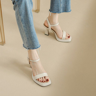 White Heels Korean Heels for women thick heels sandals | Shopee Philippines