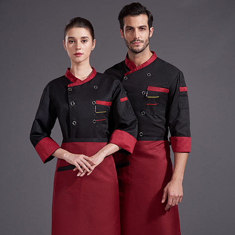 Chef Uniform Set Costume Breathable Oil Stain Prevention Cafe uniform ...
