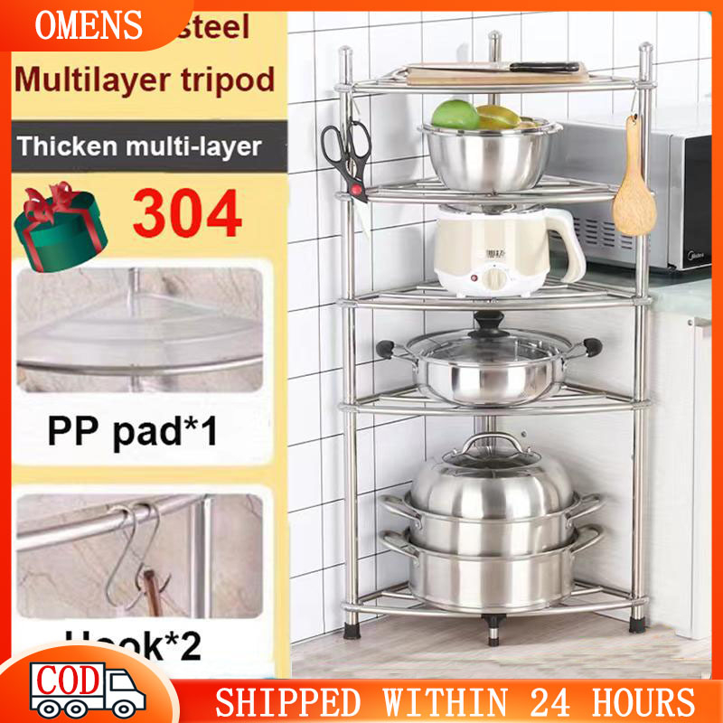 5 layer Stainless Steel Kitchen Tripod Corner Rack Organizer Bathroom ...