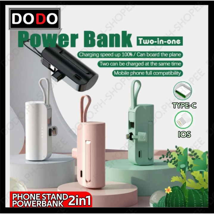 Portable Wireless Mini Powerbank Cable Type-C/iPh Port Fast Charging ...