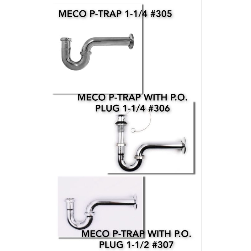 MECO TUBULAR P-TRAP BRASS CHROME PLATED FINISH #305(1-1/4), #306(WITH P ...