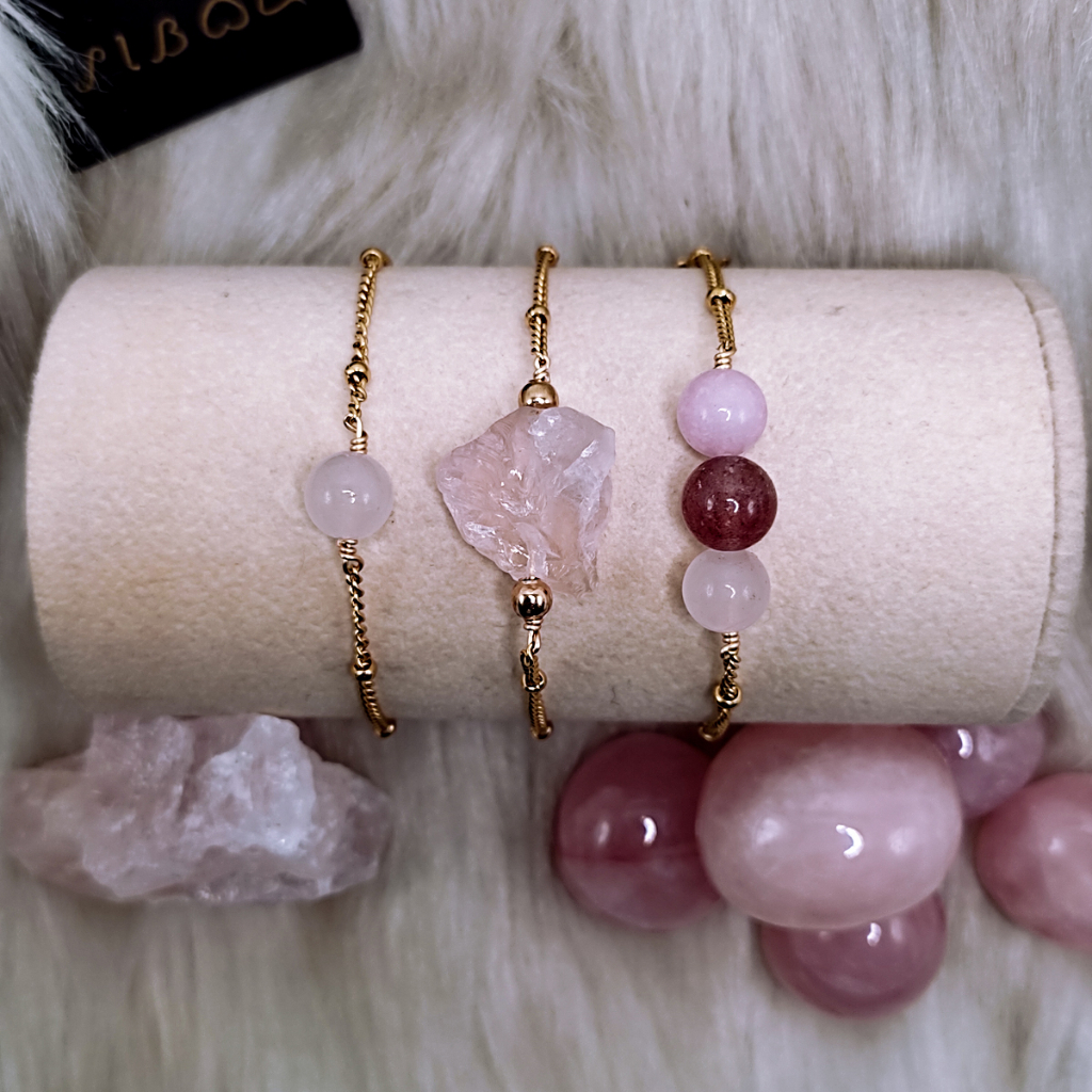 Bracelet Rose Quartz (Stone of Love) Stainless Steel Gold Silver Raw ...
