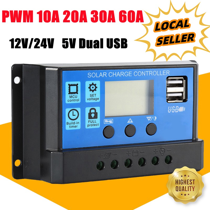 10/20/30/60A PWM 12V/24V Solar Panel Regulator Charge Controller battery charger LCD Display USB ...