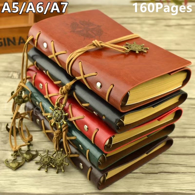 PU Leather Retro Pirate Strap Notepad Refillable Loose-Leaf Notepad ...