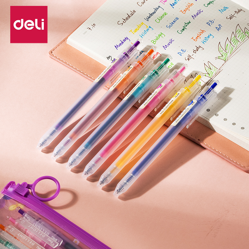 Deli 12 Colors Press Gel Pen 0.5mm Student Writing Pen Stationery ...