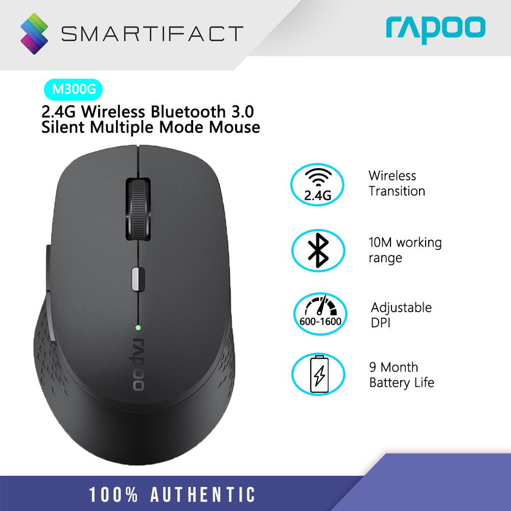 Rapoo M300G 2.4G Wireless Bluetooth 3.0 Silent Multiple Mode DPI 1600 Silent Optical Wireless ...