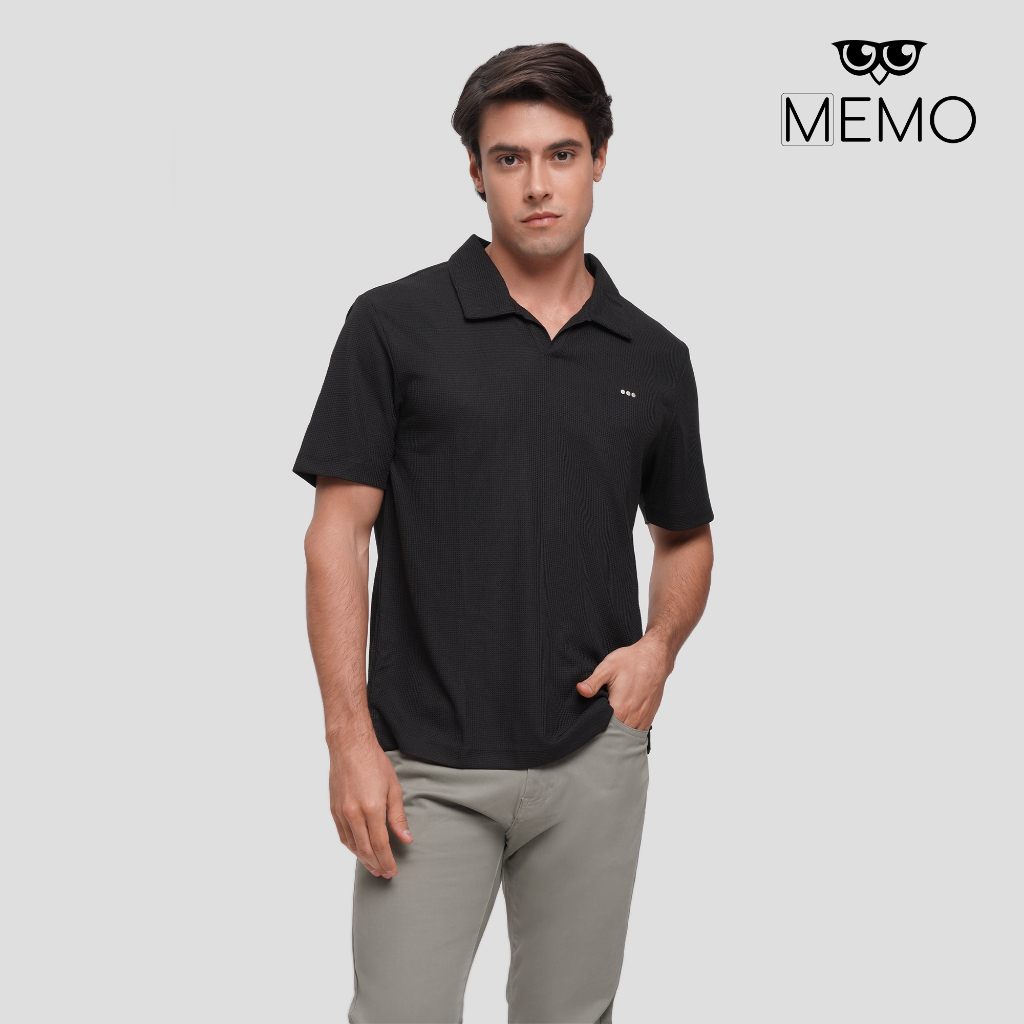 Memo O.O.O. Textured Open Collar Polo For Men (Black/Brown/Navy Blue ...