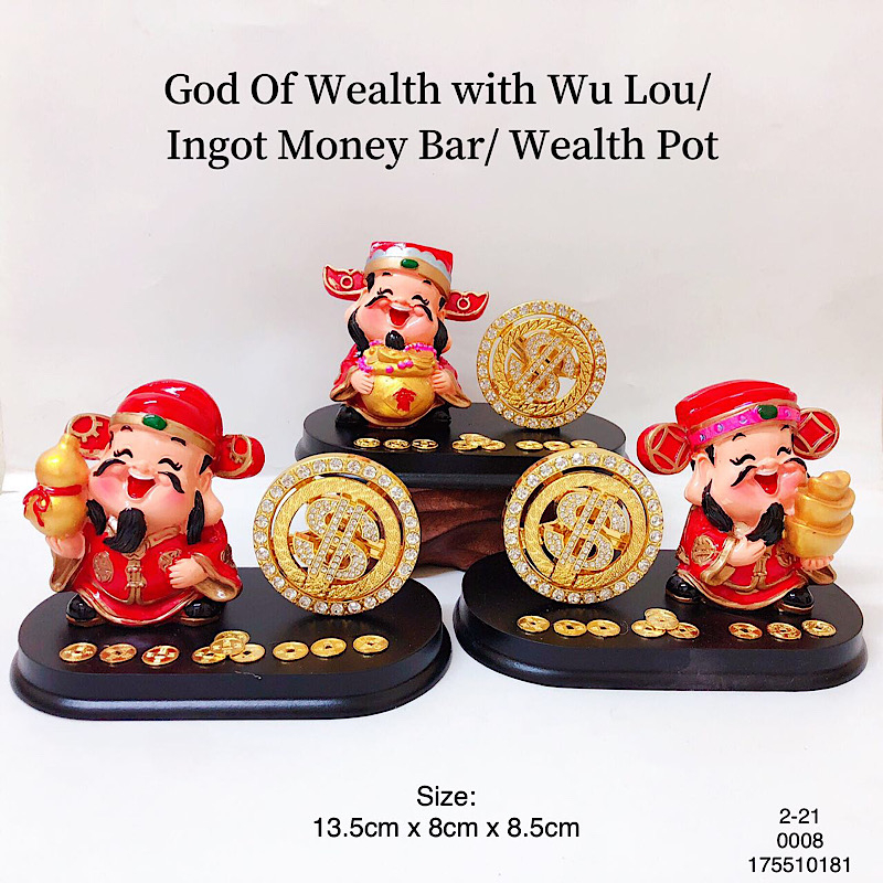 Fengshui God Of Wealth with Wu Lou Ingot Money Bar Wealth Pot Figurine ...