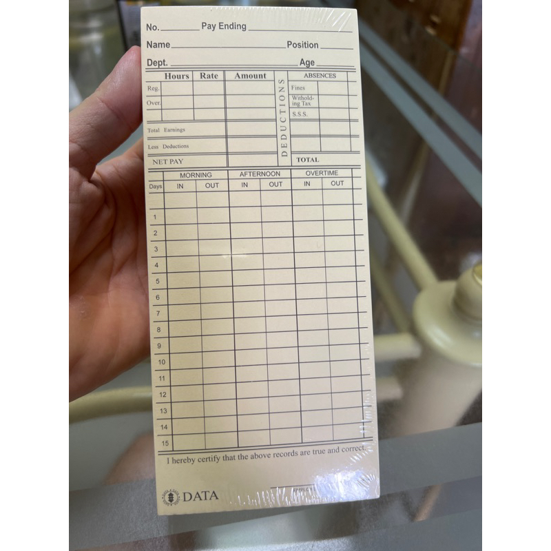 Vision Time Card 100 pieces 3-3/8 x 7-1/2" 293 GSM Germany | Shopee ...