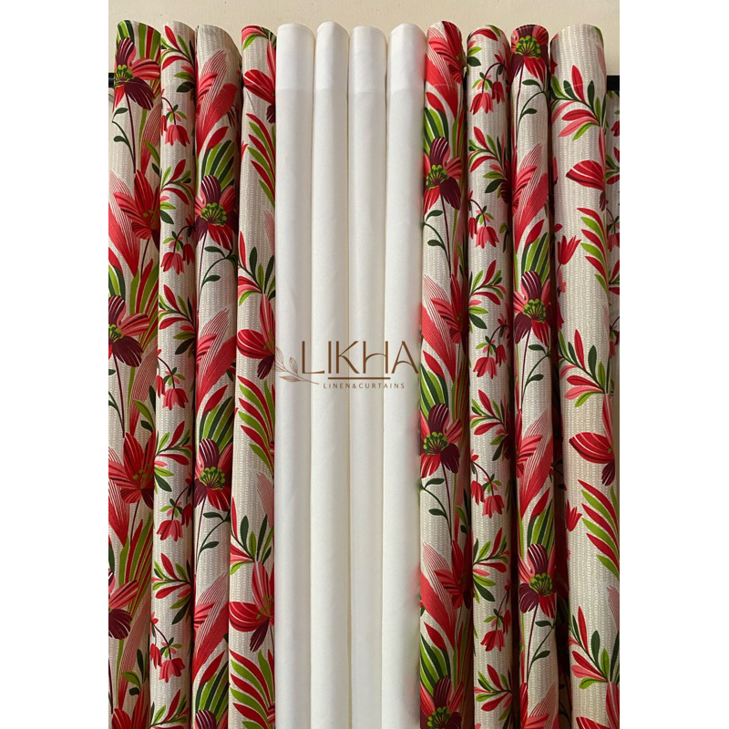 LIKHA - 3in1 Elegant Contessa Gray/Red Ring Curtains (6ft/7ft) - sold ...