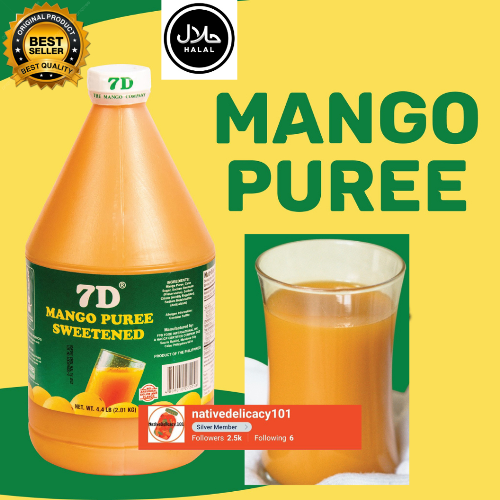 ORIGINAL 7D MANGO PUREE 1 GALLON (max 6 gallons per 1 order)from cebu ...