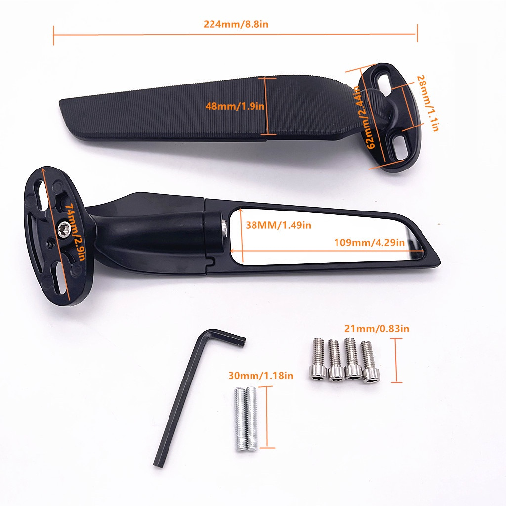 Universal Motorcycle Rearview Mirrors Stealth Wind Wing Rotating Side ...