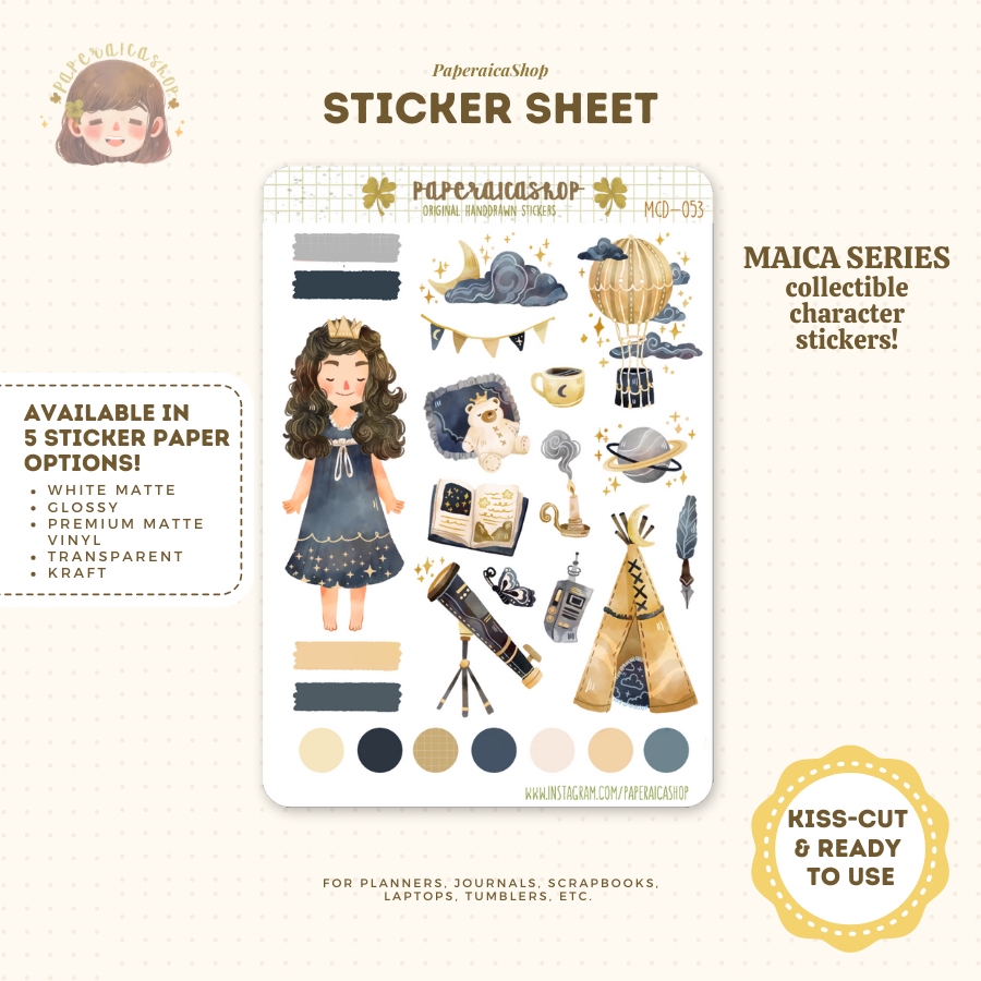 Dream Explorer Stickers, Cute Girl Stickers, Journal Sticker, Night ...